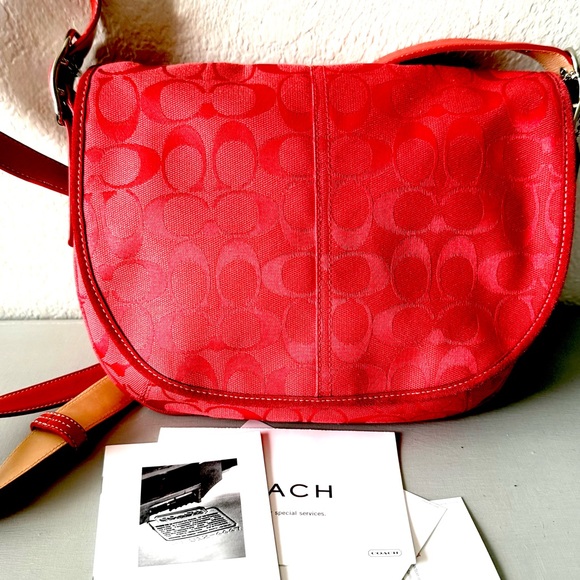Coach | Bags | Coach Signature Canvas Crossbody In Scarlet | Poshmark